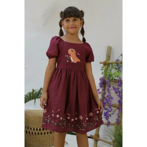 Buy Tiny Twills Dino Embroidered Yoke and Floral Embroidery In Flare Fit & Flared girls Dresses ...