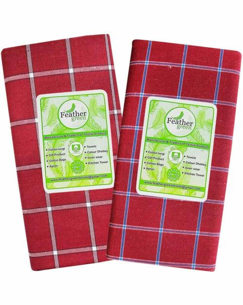 Buy Feather Green Men Red Checkered Cotton Blend Lungi - Free Size ...