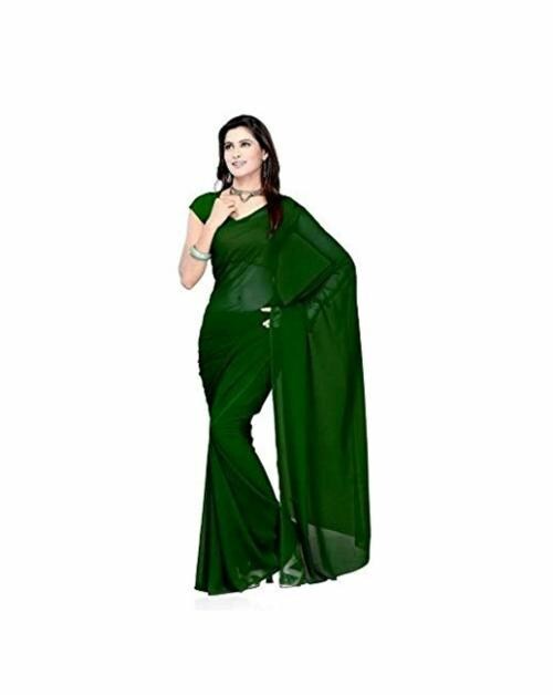 Buy XFY Women Dark Green Solid Georgette Saree with Blouse Piece Online at Best Prices in India ...
