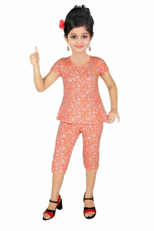 Buy GIRLS ORANGE ALLOVER COTTON TOP AND BOTTOM SET Online at Best ...