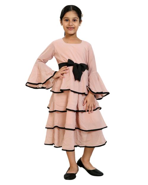 Buy GO KIDS Gorgeous Peach Round Neck Flared Sleeve Georgette Kids ...