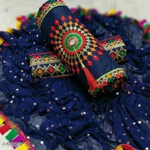 Buy GURHAL Embroidered Cotton Unstitched Dress Material Navy Blue ...