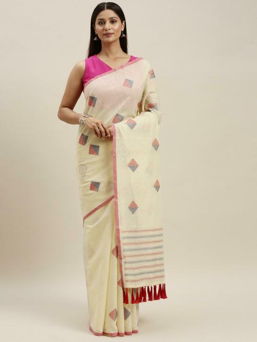 Buy VASTRANAND Women Cream Linen Blend Woven Design Saree Online at ...