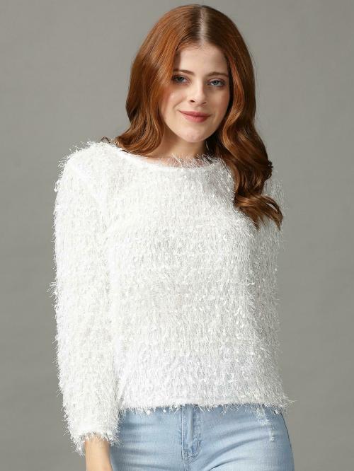 Buy SHOW OFF Women's White Self Design Polyester Regular Top Online at ...