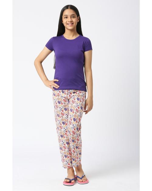 Buy SINI MINI Girls Half Sleeve With Round Neck Top & Aop pant Purple ...
