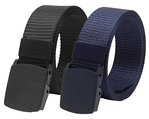 Buy Caddim Men's Nylon woven fabric Belt, Hole free plastic flap buckle ...