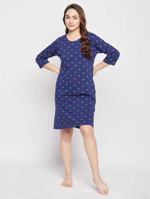Buy Clovia Women's Blue Graphic Cotton Short Nighty Online at Best ...