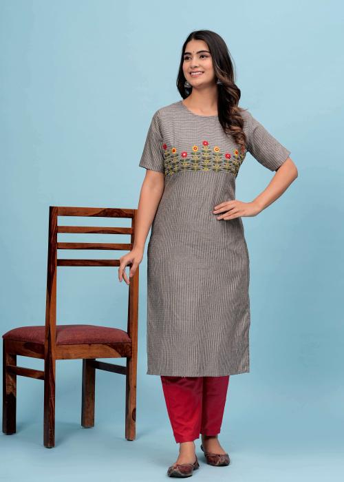 Buy Dizon Women's Heavy Flower EmbroideRED Kurti Pant Set Online at ...