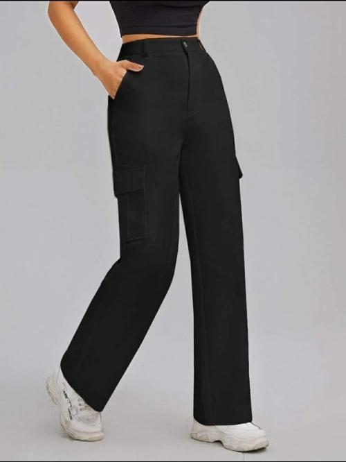 Buy Broadstar Women Black Viscose Rayon Cargos Trouser Online at Best ...