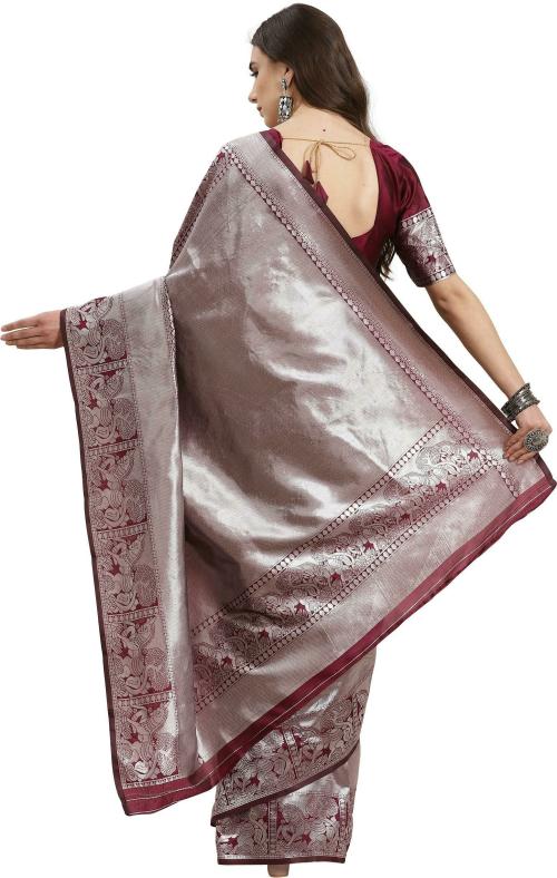 Buy Serona Fabrics Women Purple Self Design Jacquard Regular Saree ...