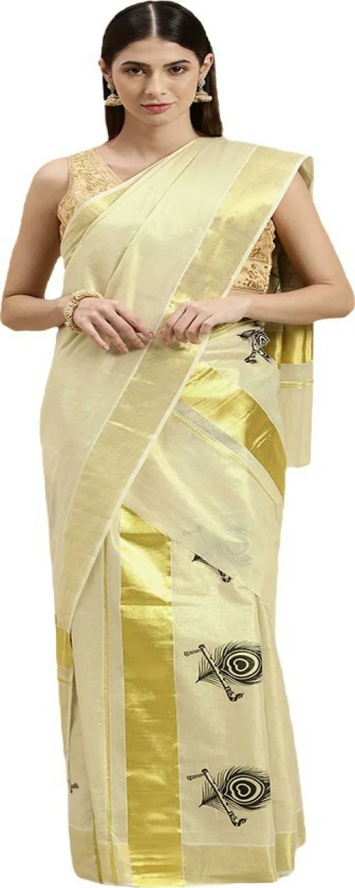 Buy Thara Sarees Women Beige Woven Design Cotton Blend Saree Online at Best Prices in India ...