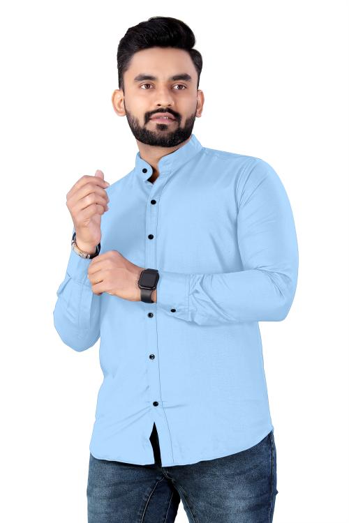 Buy NIVICK Men Slim Fit Solid Mandarin Collar Casual Shirt--Sky Blue--S ...