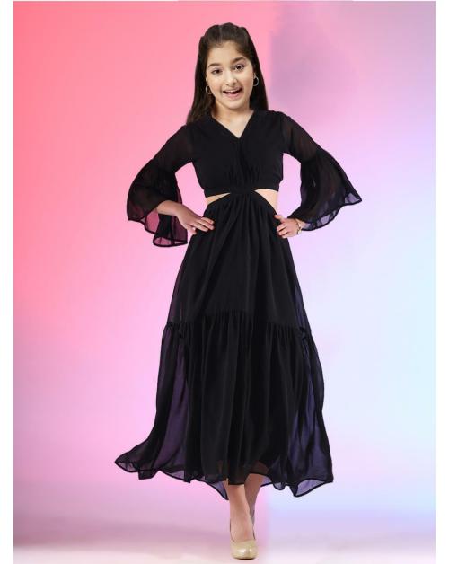 Buy Dearthank Girls Black Solid Georgette Single Dresses & Frocks ...