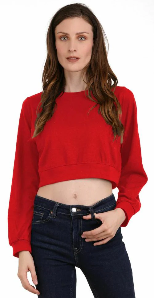 Buy THE BLAZZE Women's Red Solid Round Neck Full Sleeve Top Online at ...