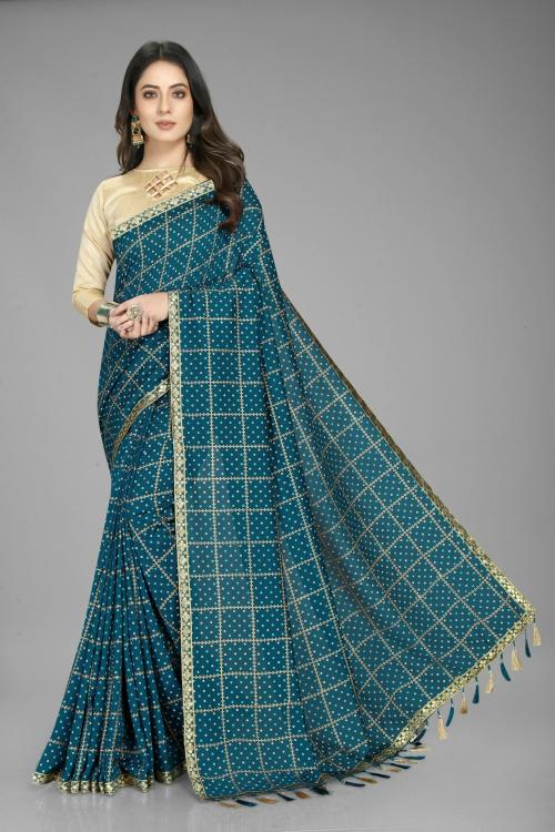 Buy SWIFFIN Latest Collection Vichitra Silk Bandhani Dark Green Saree ...