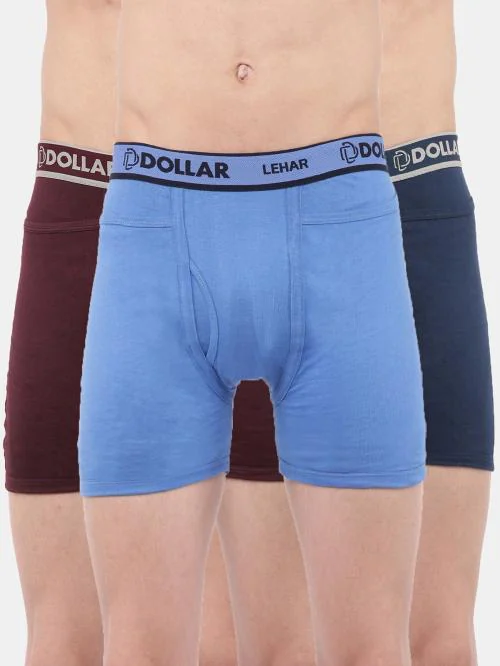 Buy DOLLAR Lehar Men's Assorted Solid 100% Cotton Pack of 3 Trunks ...