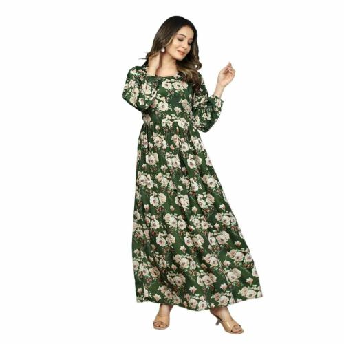 Buy Concy Girls Green Floral Print Silk Blend Puff Sleeves Anarkali ...