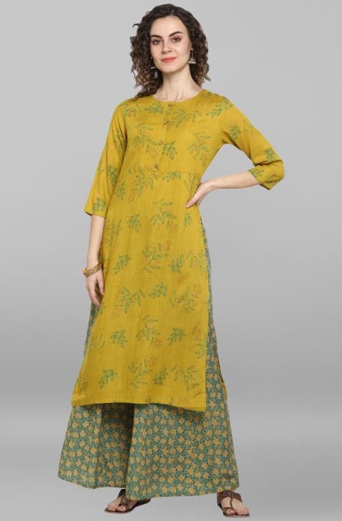 Buy Janasya Women's Turquoise Green Rayon Blouse Crop Top with Palazzo ...