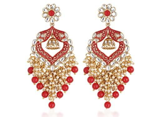Buy Iij Red Zink Traditional Dangle And Pearl Drop Earring Set For ...