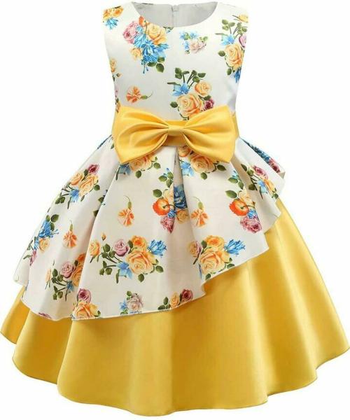 Buy Flip The Style Girls Jisha Rose Yellow Floral and Polka Print Satin, Silk Sleeveless Knee ...