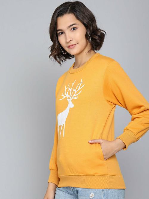 Buy Satsun Women Yellow Graphic Print Cotton Fleece Blend Sweatshirt ...