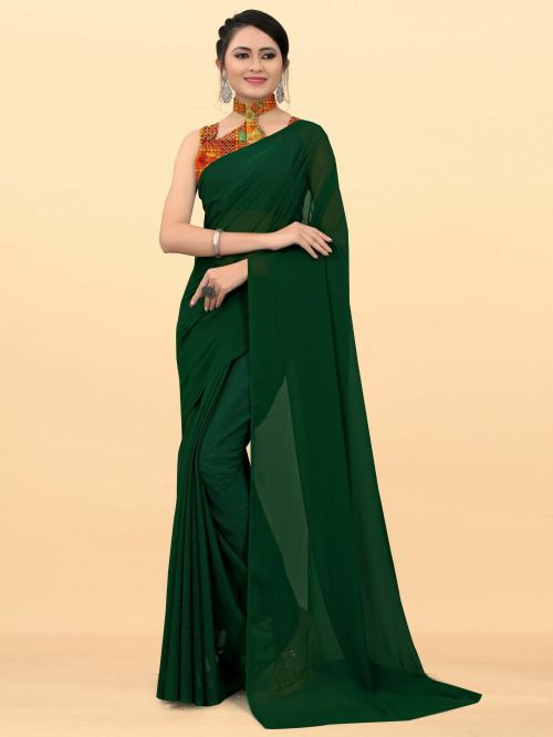 Buy Laheja Women Green Solid Chiffon Single Saree Online at Best Prices in India - JioMart.