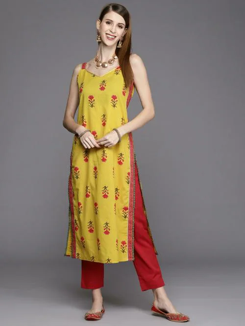 Buy KSUT(House of Varanga) Women Yellow & Pink Floral Printed Floral ...