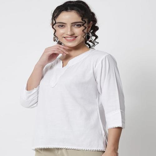 Buy Angoori Fashion Solid White Lase Tops |Rayoon Top | Solid White Top ...