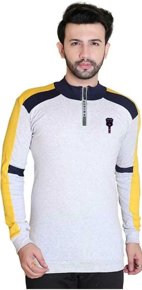 Buy RDS GARMENT HUB Men Grey Cotton Blend Colorblock Tshirt (L) Online ...