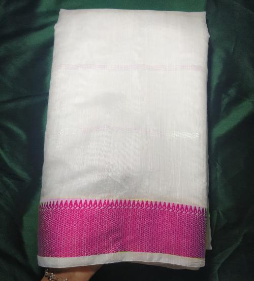 Buy AANIM ENTERPRISE CHANDERI PINK BORDER AND ZARI LINE PATTI WITH ...