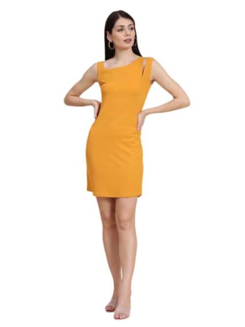 Buy Axelus Women Yellow Lycra Knee Length Dress Online at Best Prices ...