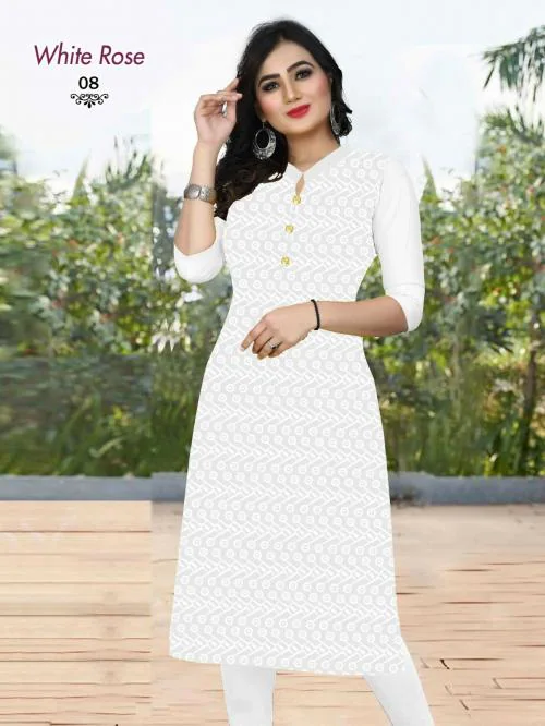 Buy FLYEVERYTIME White Rose Women Primum Chikan Kurta Digain 8 (Size XL ...