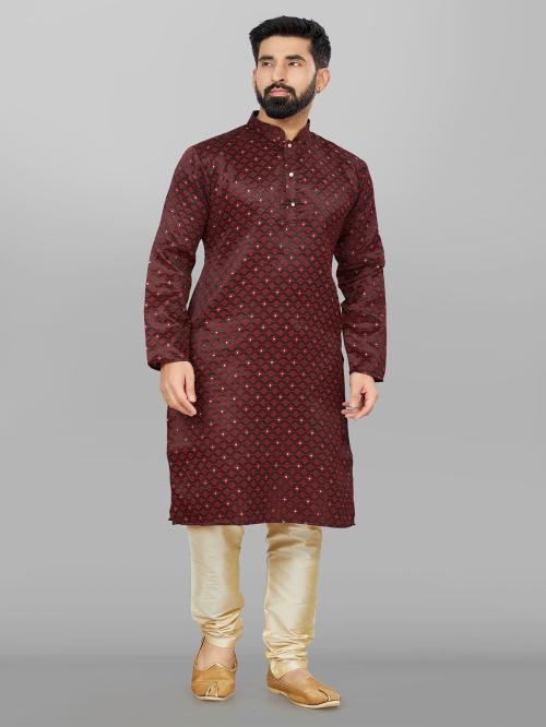 Buy OUTLUK Traditional Indian Maroon Colour Kurta With Jacquard fabric ...
