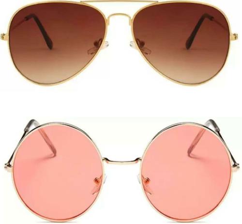 Buy RMKK Round Aviator Sunglasses (For Men & Women Brown Pink) Online ...