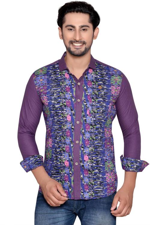 Buy PP SHIRTS Men Purple Printed Cotton Blend Casual Shirt (Xl) Online ...