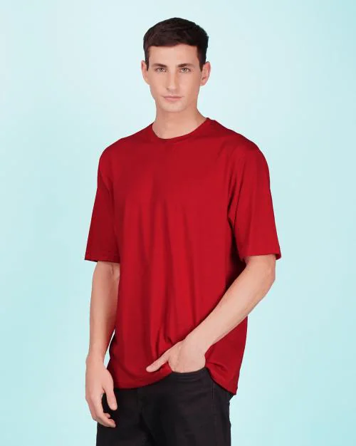 Buy Nusyl Men Solid Red oversized t-shirt Online at Best Prices in ...