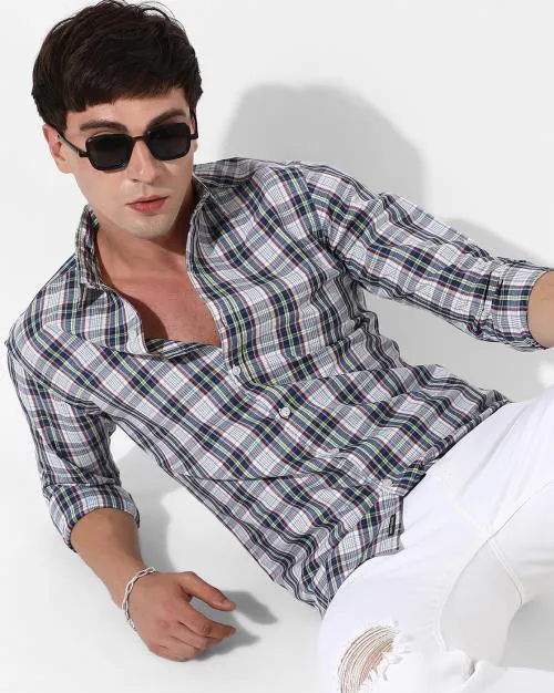 Buy Campus Sutra Men's Tartan Plaid Button Up Shirt Online at Best ...
