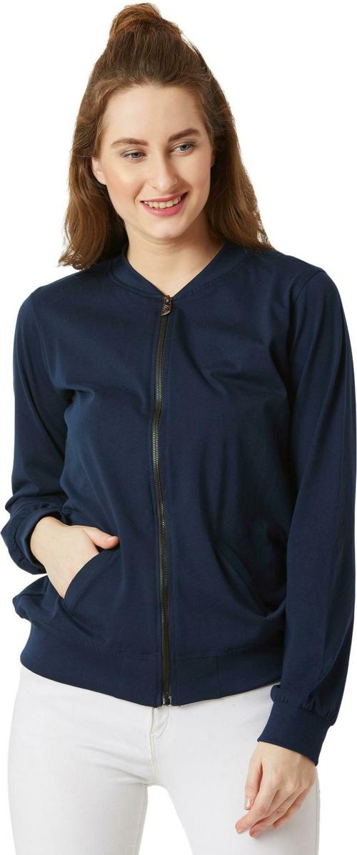 Buy Miss Chase Women Navy Blue Solid Cotton Single Jacket Online at ...