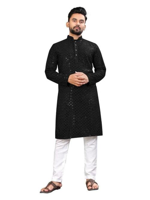 Buy ROZLAND Men Lucknowi Chikankari Embroidered and Sequence Kurtas ...