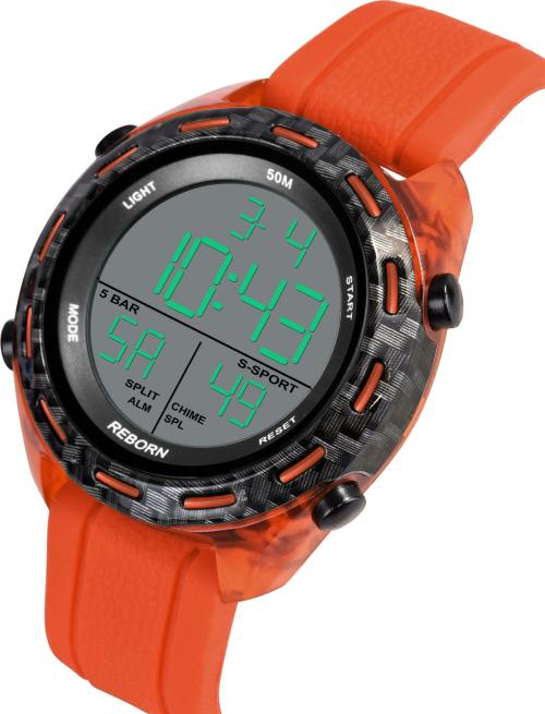 Buy Reborn Digital Watch Grey Dail Orange Strap Wrist Digital Watch for ...
