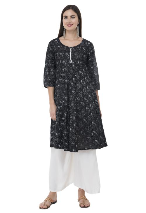 Buy EZIS FASHION Women Block Print Anarkali Black- EZIS-A27 Online at ...