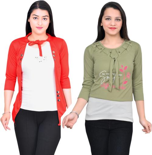 Buy Lilyma Girls Multicolor Printed Cotton Blend Pack Of 2 Party Top ...