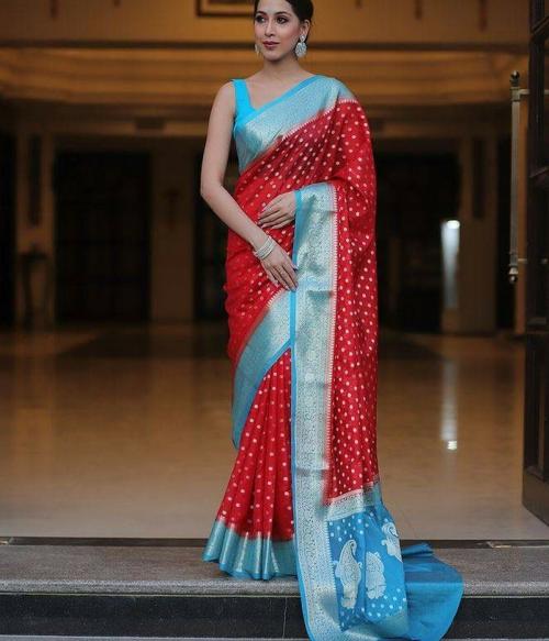 Buy ZILVIRA Women JACQUARD Woven Design Work RED Color Saree For women ...