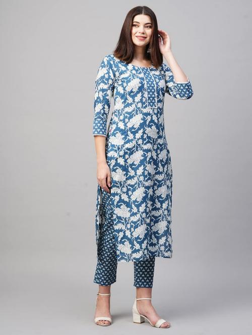 Buy Ratnavali Cotton Blend Printed Kurta Pant Set KS017-02-XXL Online ...