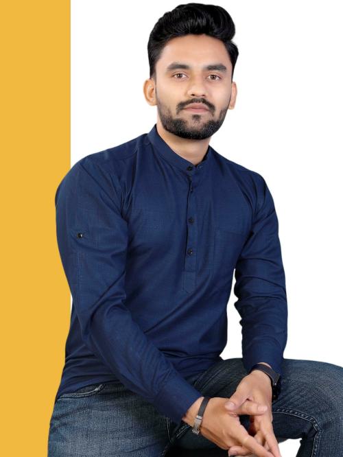 Buy SOPANI Men Solid, Self Design Straight Kurta (Dark Blue) Online at Best Prices in India ...