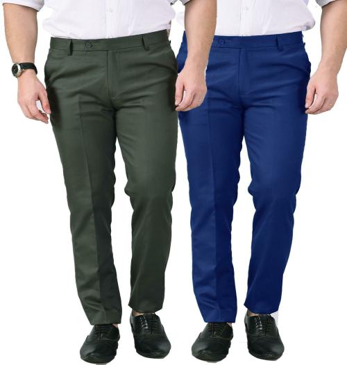 Buy AD & AV Men Green Solid Synthetic Pack Of 2 Formal Trousers Online at Best Prices in India ...