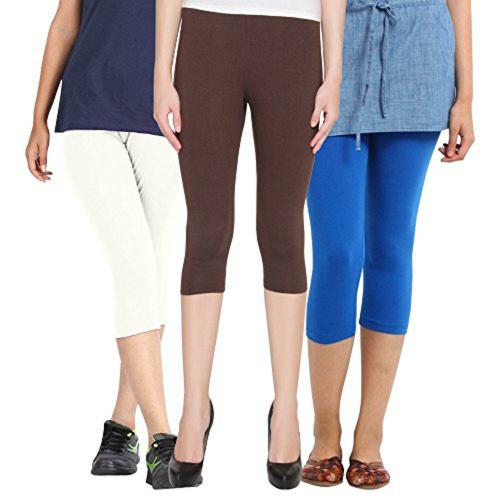 Buy Pixie Store Women Multicolor Solid Cotton Lycra Capris (Pack of 3) Online at Best Prices in ...