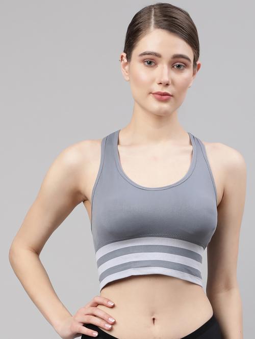 Buy PrettyCat Grey Solid Polyester Sports Bra For Women (PC-SB-6048 ...