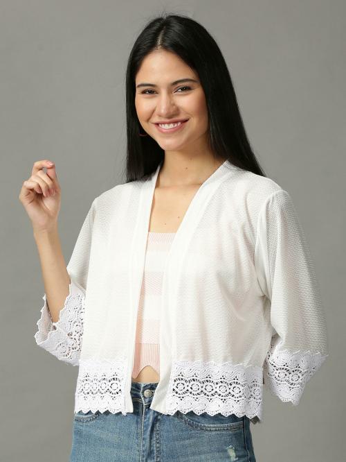 Buy SHOW OFF Women's White Self Design Polyester Straight Shrug Online at Best Prices in India ...