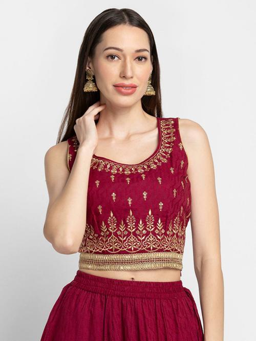 Buy GLOBUS Women Magenta Embroidered Cotton Crop Top Online at Best ...